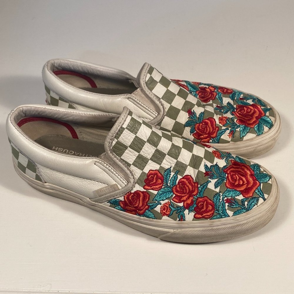 Vans Low Floral Print Checkerboard Leather Slip On Sn… - Gem